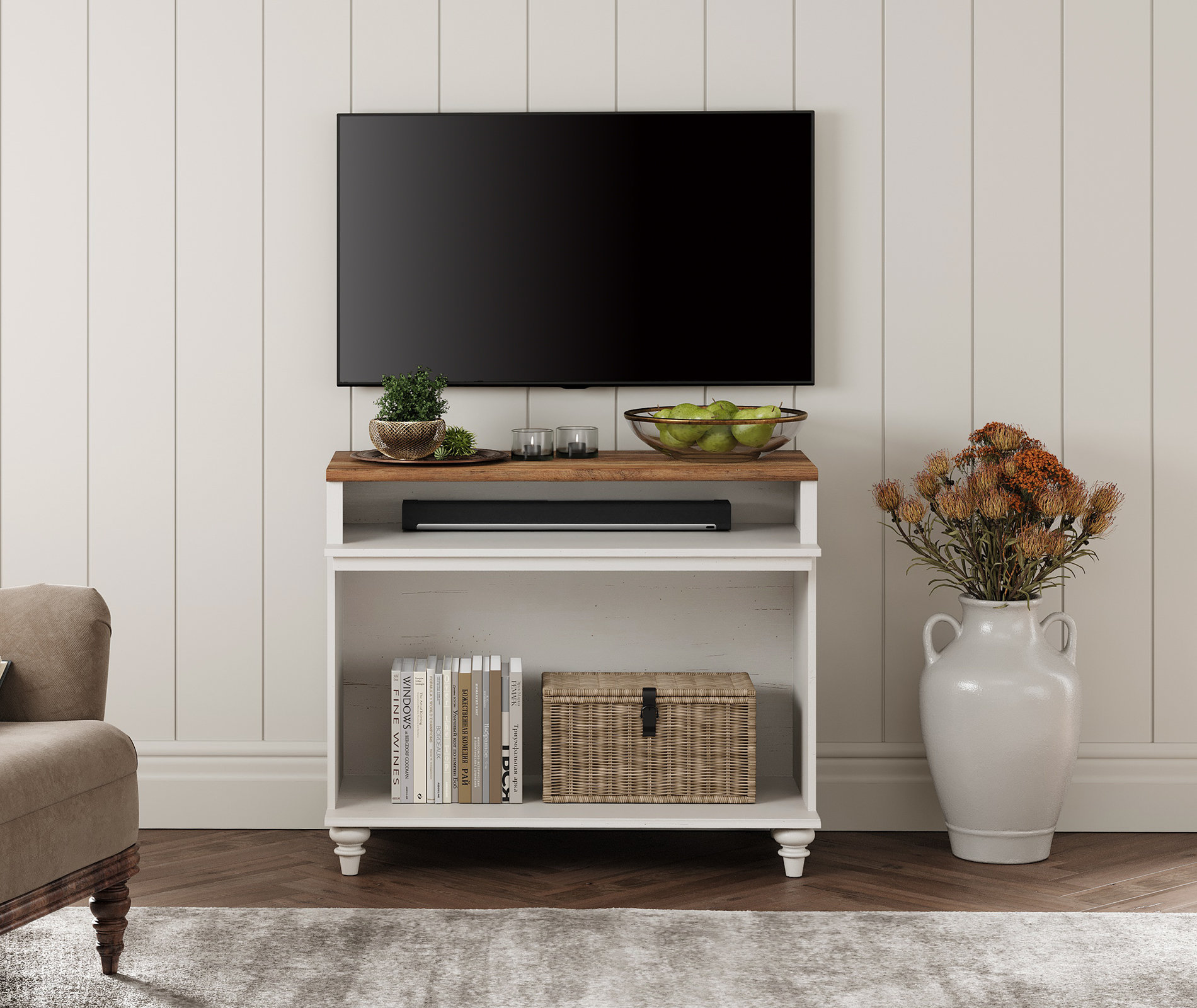 Lark Manor TV Stand For 43 Inch TV Wood TV Console Table Storage Cabinet For Living Room End Table With With Storage Shelf White Wayfair